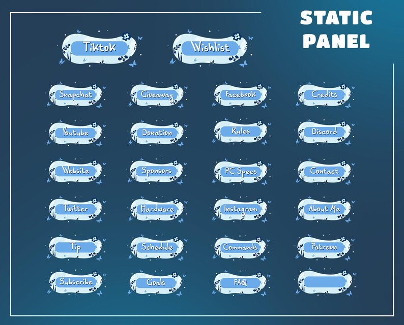 Butterfly Garden Animated Stream Overlay – Blue Floral Package (digital ...