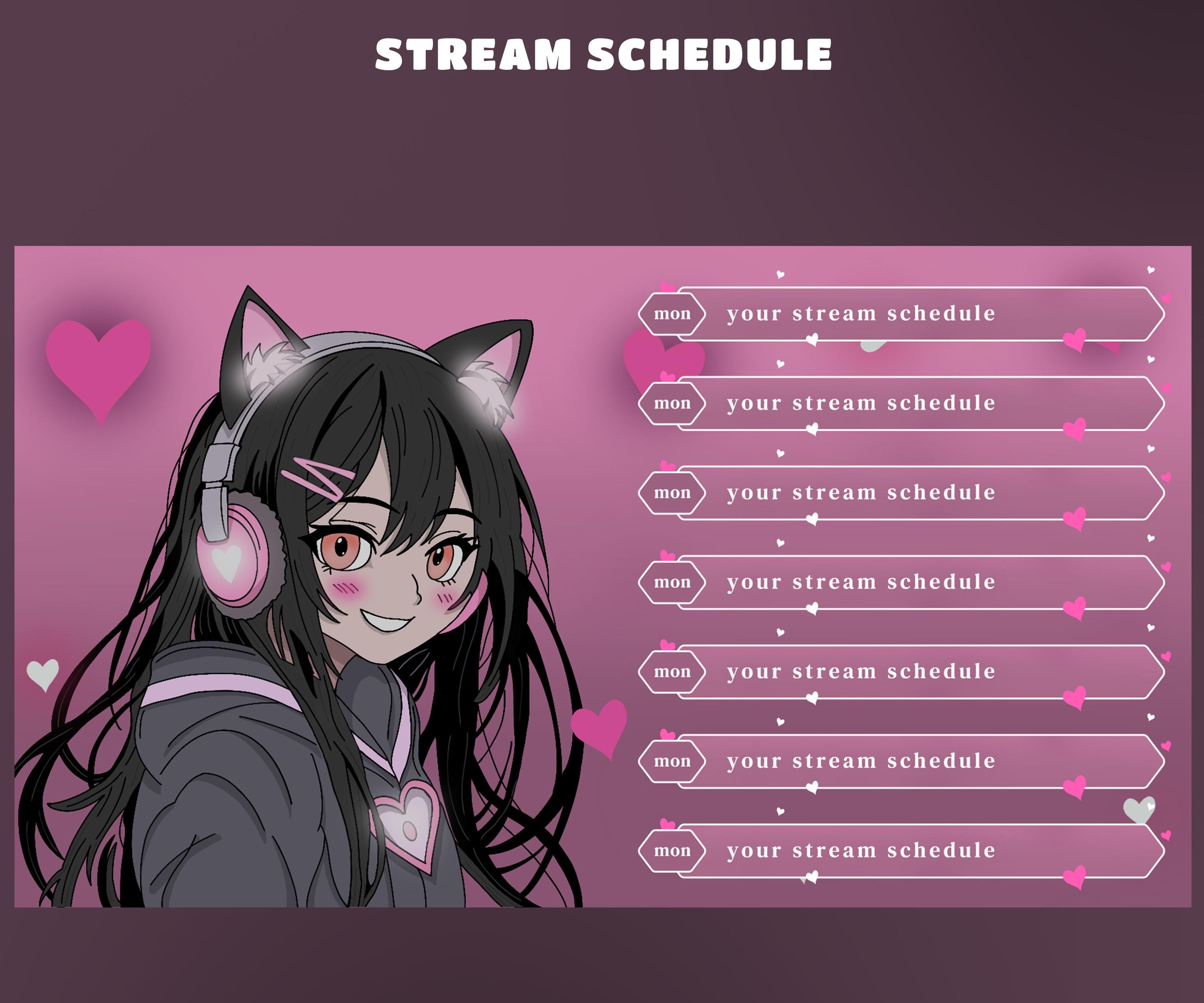 Pink Anime Girl Stream Schedule Overlay, Valentine Blossom, Velvet Pink ...
