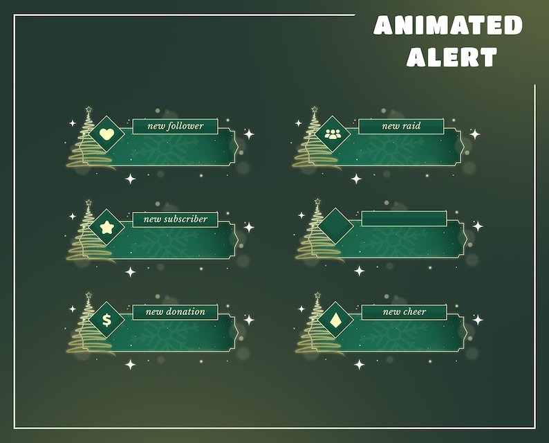 Animated Christmas Stream Alert Overlay – Green & Gold Vtuber (digital ...