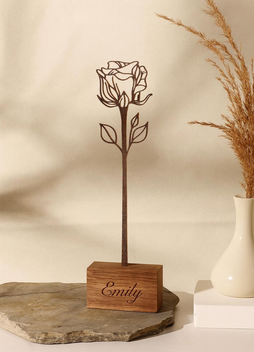 Wood Birth Flower for Mom, Engraved Keepsake Gift, Wooden Birth Flower ...