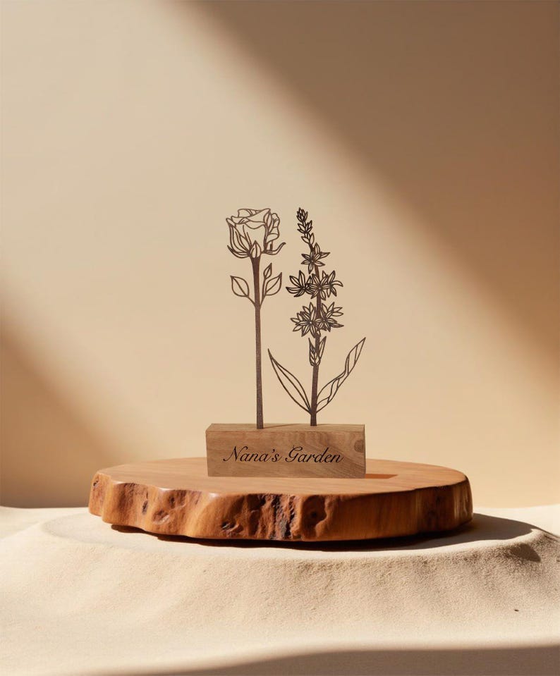 Custom Wooden Birth Flower Garden: Engraved Keepsake Gift for Mom, Wood ...