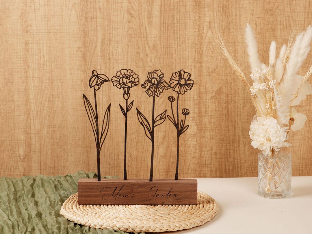 Personalized Wood Birth Flower Garden, Birth Month Bouquets, Custom ...