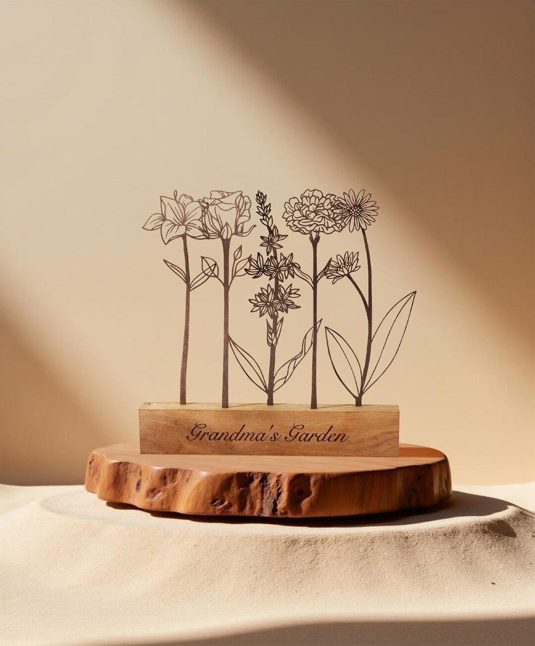 Custom Wooden Birth Flower Garden: Engraved Keepsake Gift for Mom, Wood ...