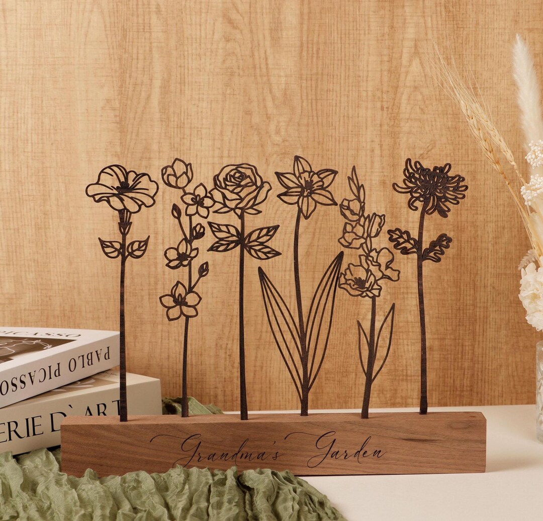 Custom Wood Birth Flower Garden, Birth Month Bouquets, Grandma Garden ...