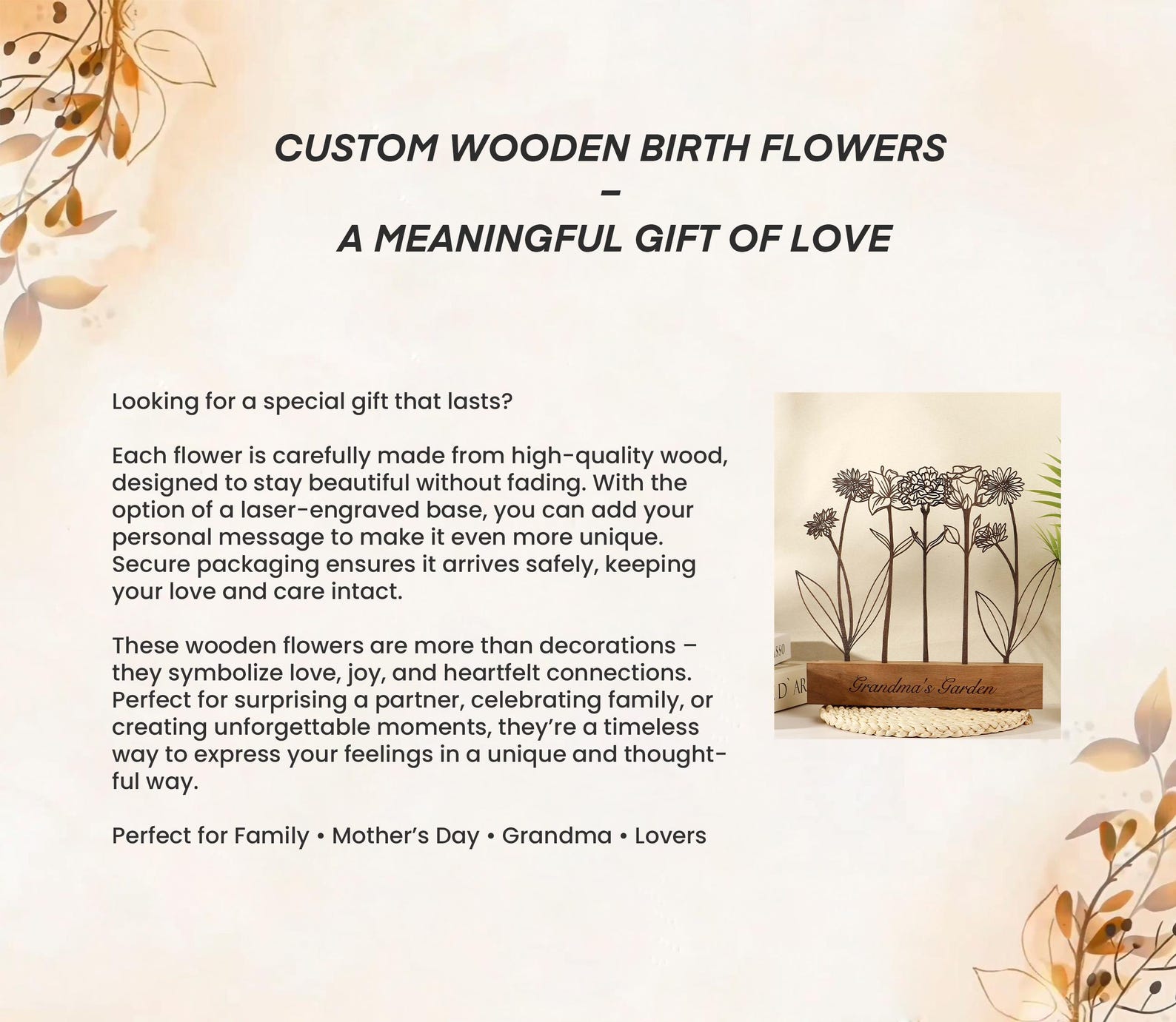 Custom Wooden Birth Flower Garden: Engraved Keepsake Gift for Mom, Wood ...