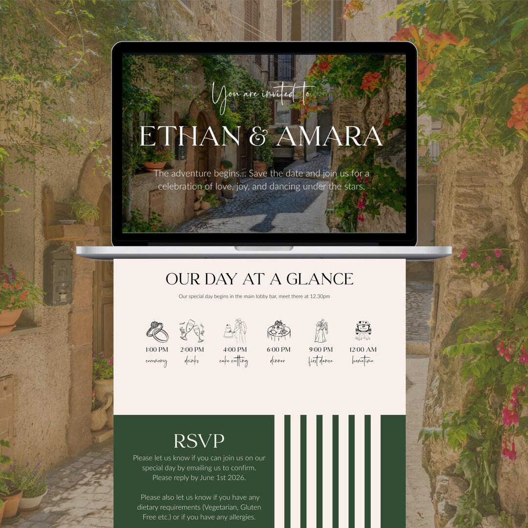 Emerald Green Wedding Website Template: Modern Canva Design (instant ...