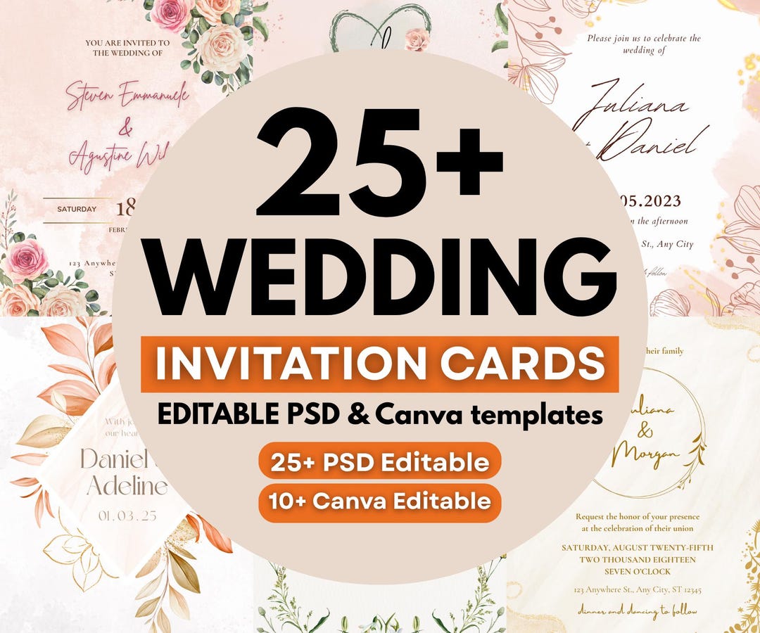 Editable Wedding Invitation Templates: PSD & Canva Designs (digital ...
