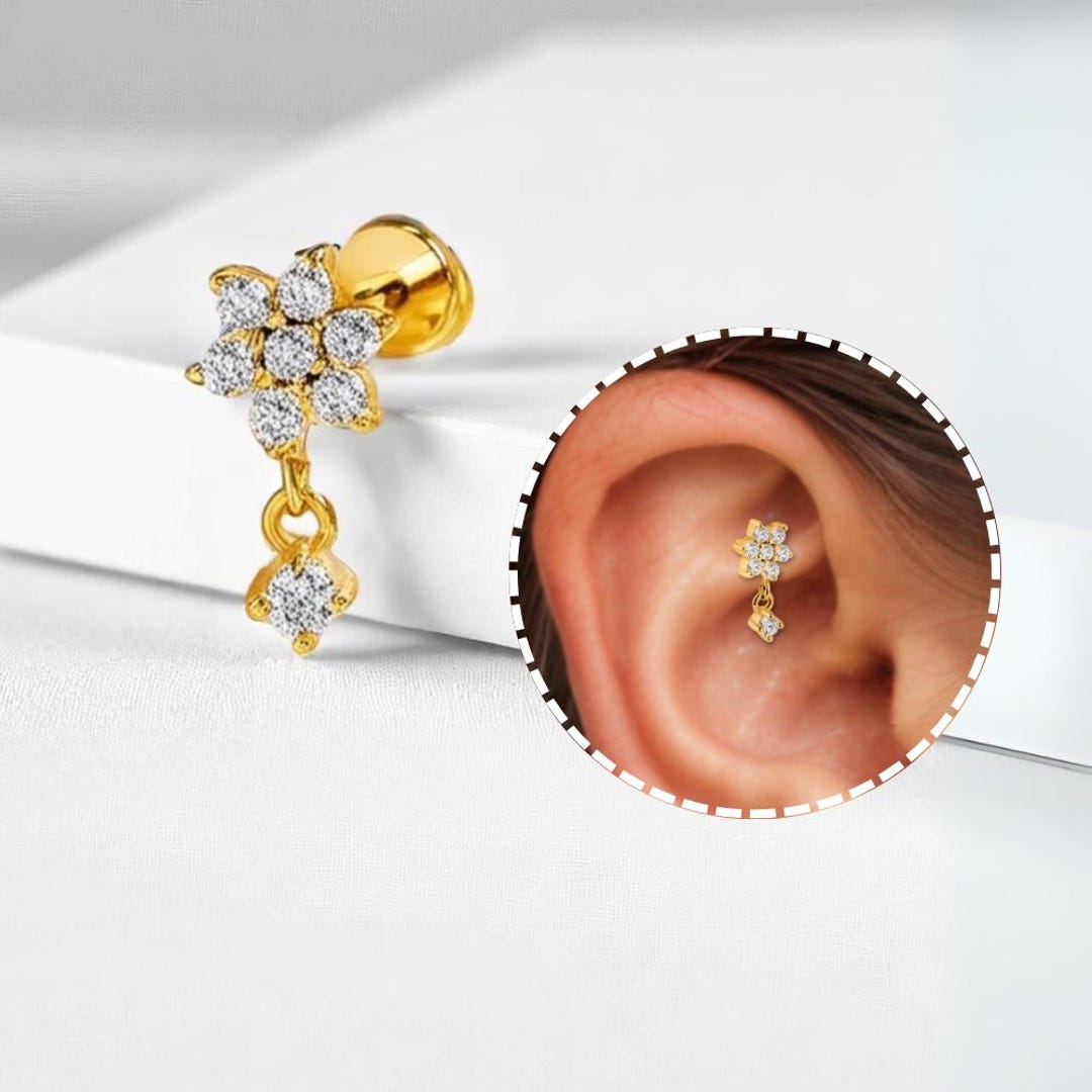 Dangling Rook Piercing • Lobe, Helix, Tragus, Rook Stud • Lightweight ...