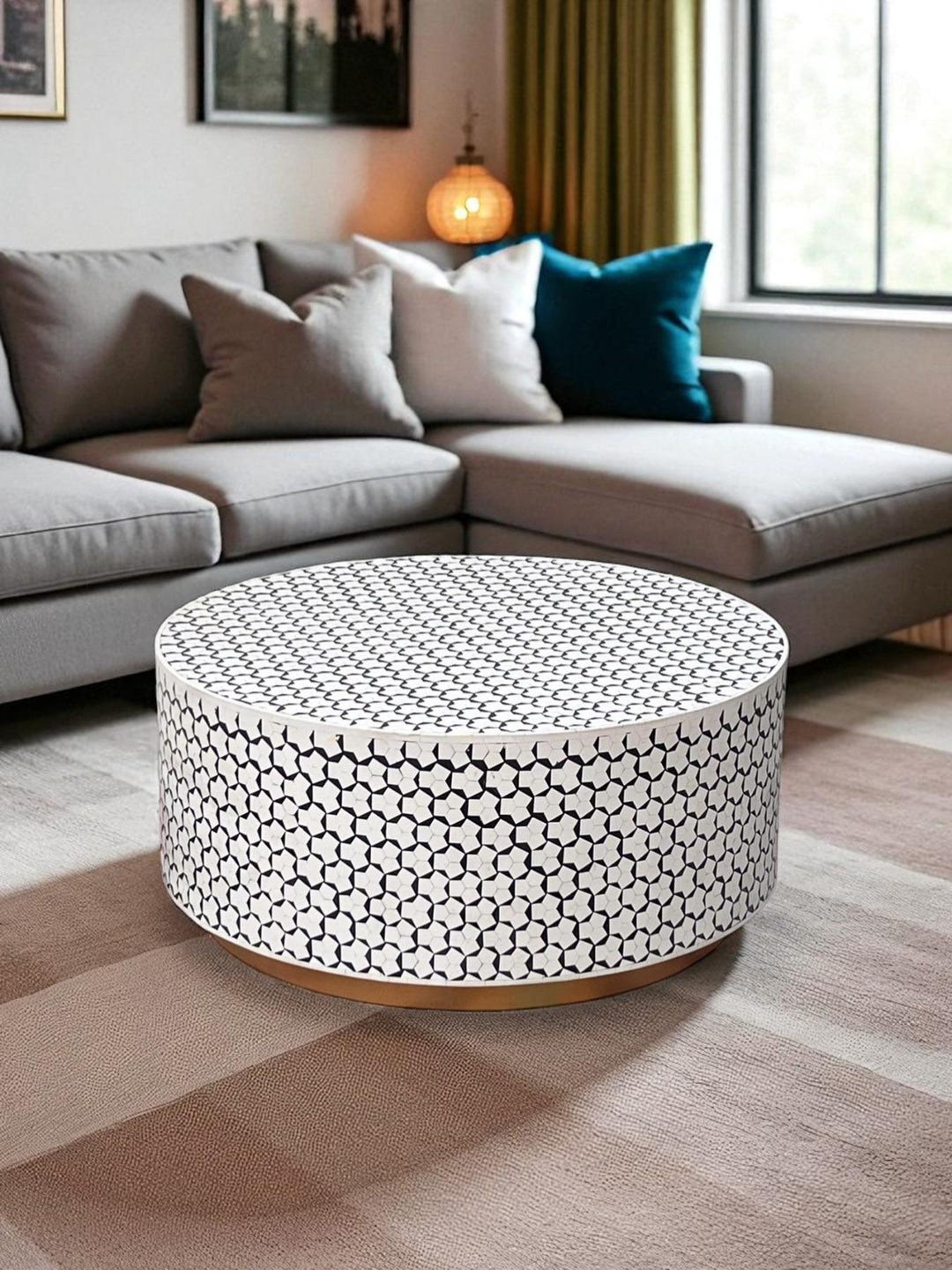 Bone Inlay Round Coffee Table- Centre Table Wooden Modern Living Room ...