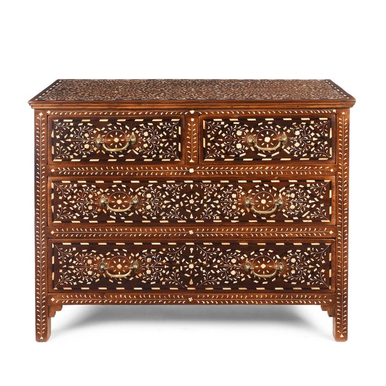 Handmade Bone Inlay Chest of Drawers: Teak Wood Mughal Dresser - Etsy