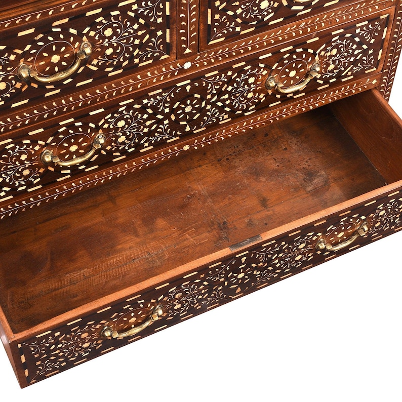 Handmade Bone Inlay Chest of Drawers: Teak Wood Mughal Dresser - Etsy
