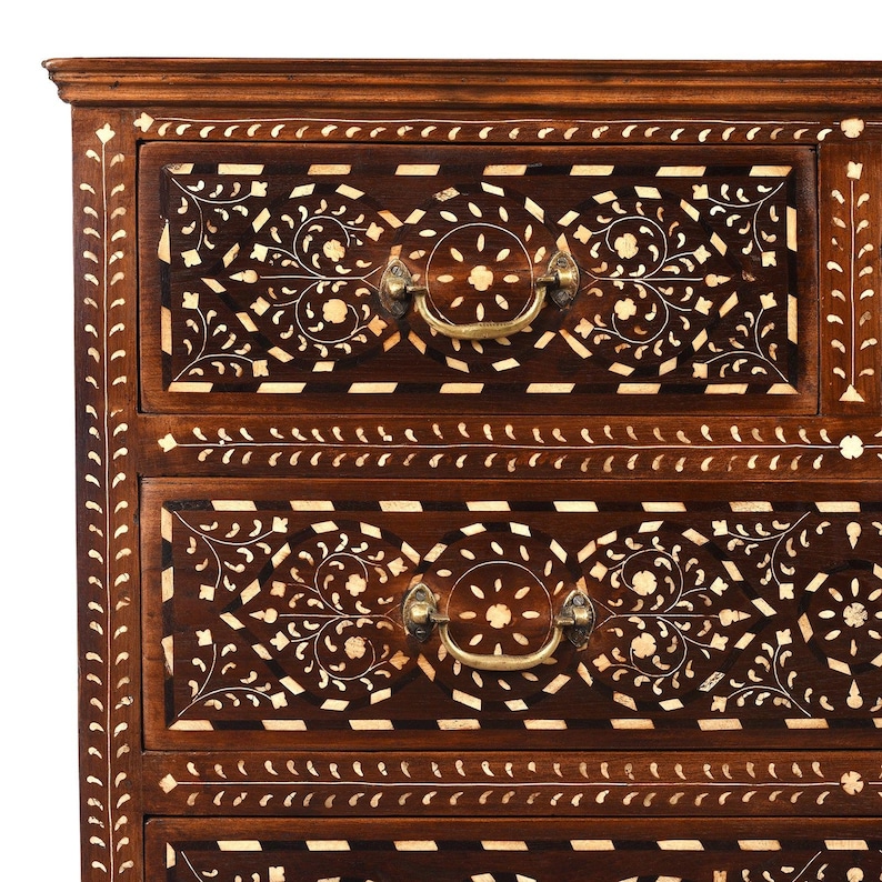 Handmade Bone Inlay Chest of Drawers: Teak Wood Mughal Dresser - Etsy