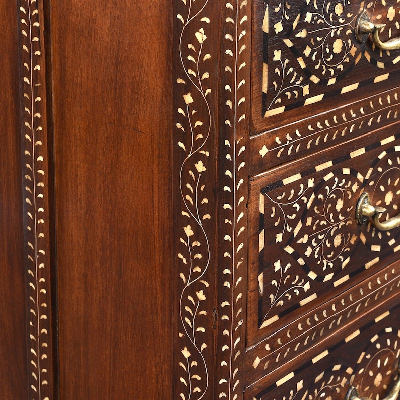 Handmade Bone Inlay Chest of Drawers: Teak Wood Mughal Dresser - Etsy