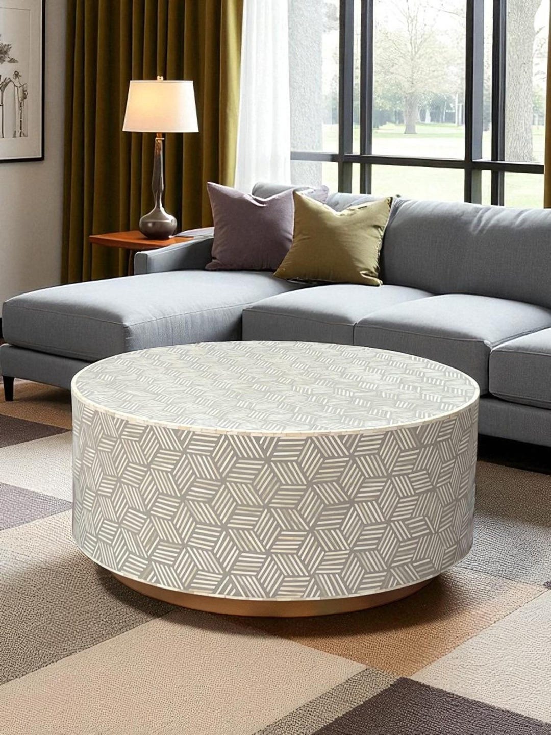 Bone Inlay Round Coffee Table -geo - Etsy