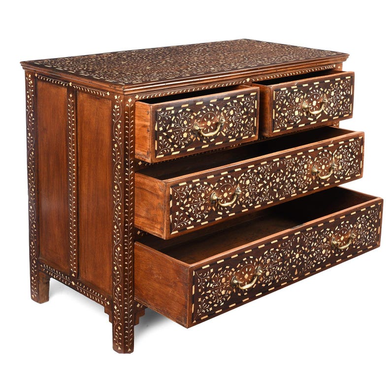 Handmade Bone Inlay Chest of Drawers: Teak Wood Mughal Dresser - Etsy