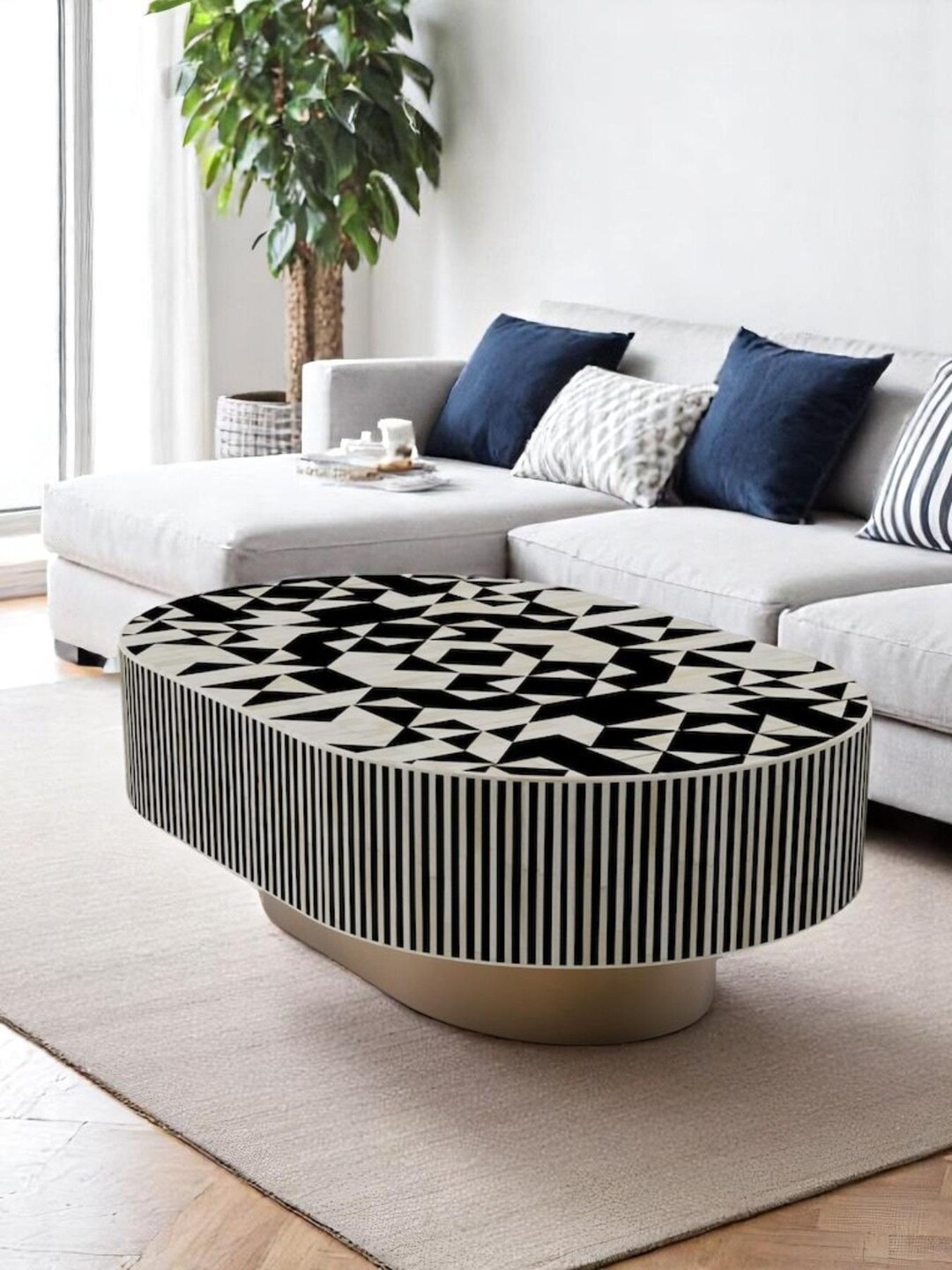 Bone Inlay Jordan Oval Shape Coffee Table - Kingsley - Etsy