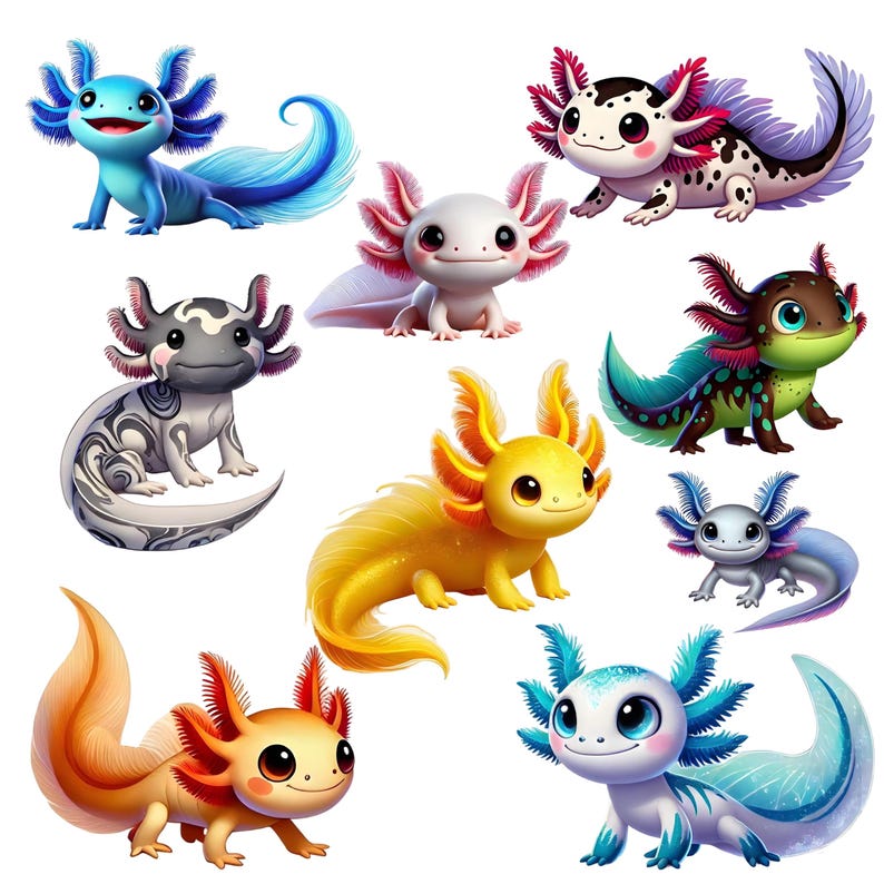 Axolotl Clipart Set| Soft Pastel Axolotl PNG Bundle | Transparent ...