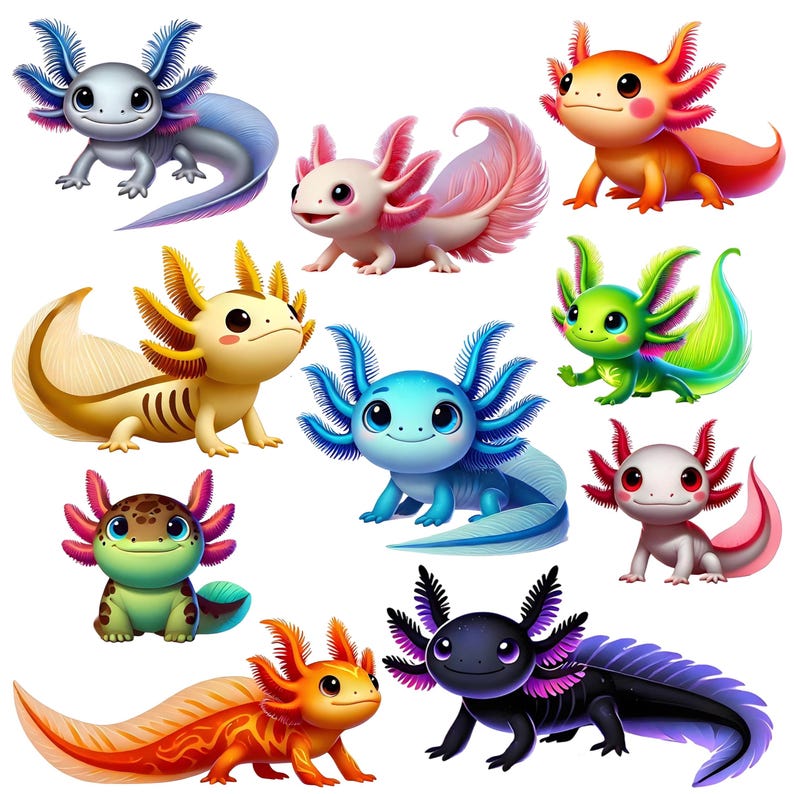 Pastel Axolotl Clipart Set: Watercolor PNG Graphics (commercial Use ...