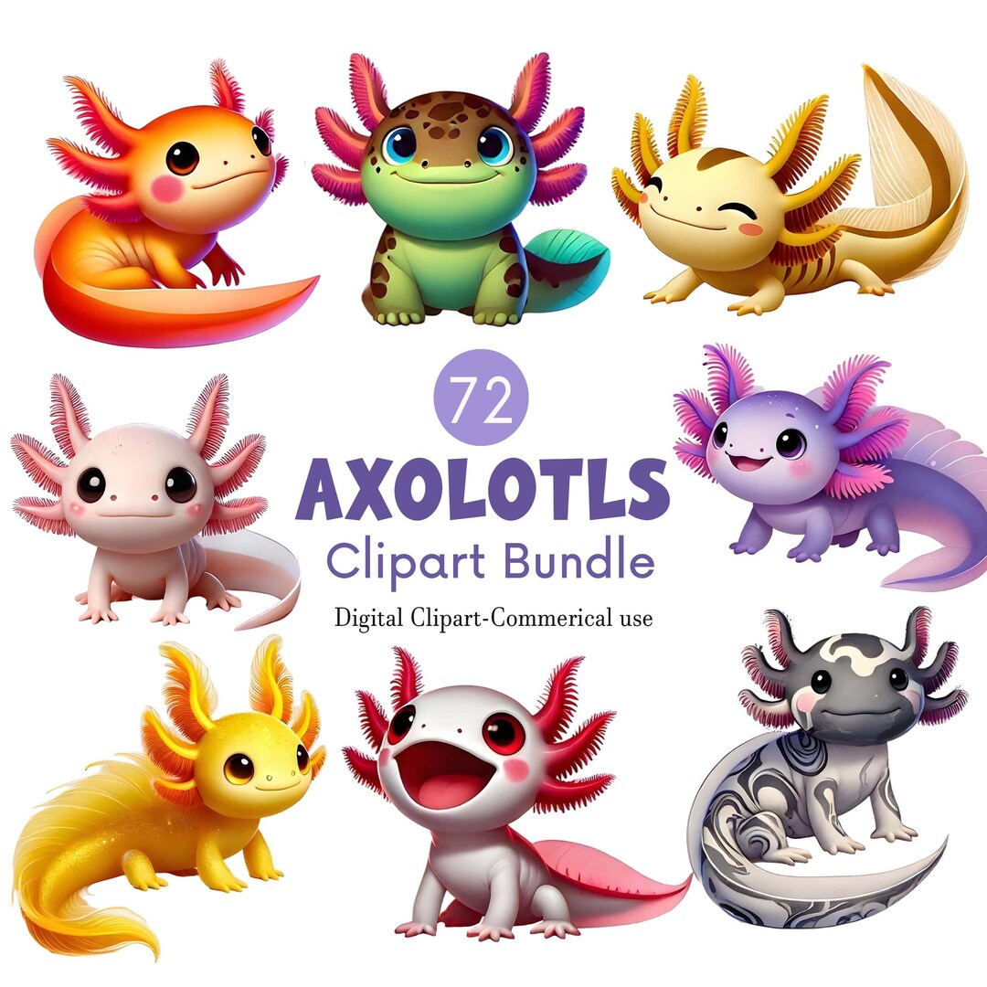 Axolotl Clipart Set| Soft Pastel Axolotl PNG Bundle | Transparent ...
