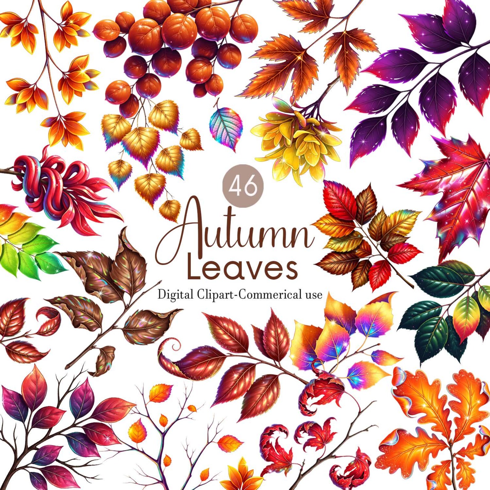 Autumn Leaves Clipart Bundle: Rustic Fall Foliage PNG (digital Download ...