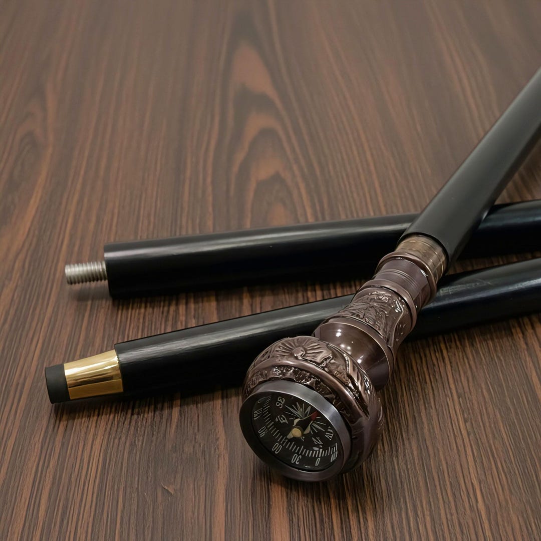 Brass Compass Handle Cane Walking Stick, Cosplay Prop, Travel Gift 37 ...