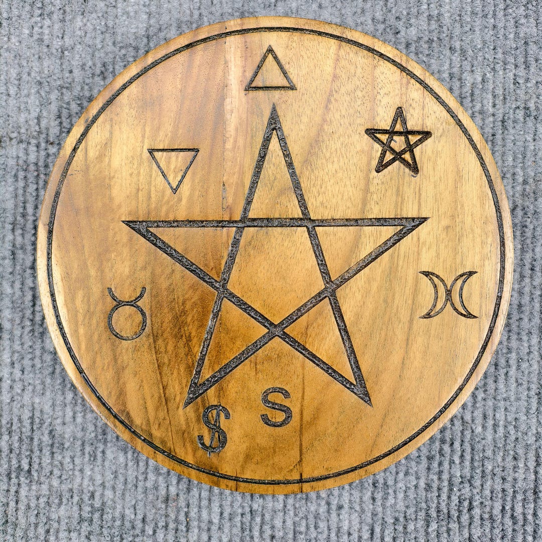 Walnut Wood Altar Pentacle – Handmade Wiccan Paten, 8 Inch - Etsy