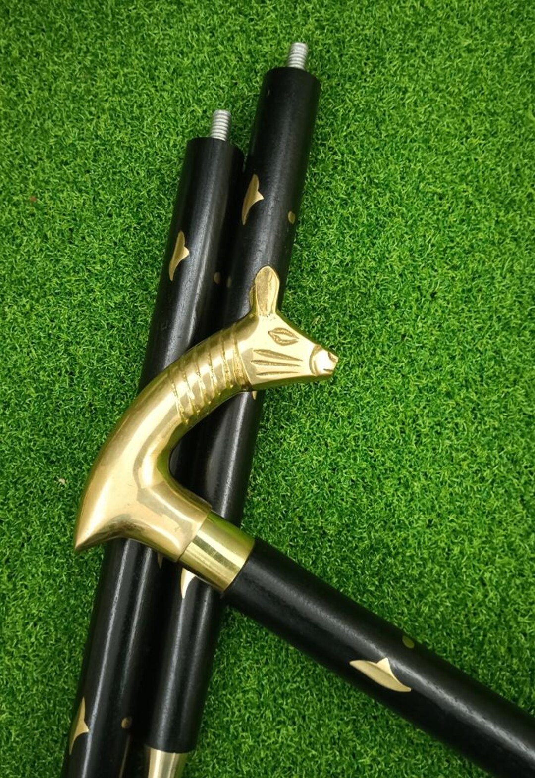 Vintage Wooden Cane With Brass Pig Mange Style Antique Gift 37 Inch ...