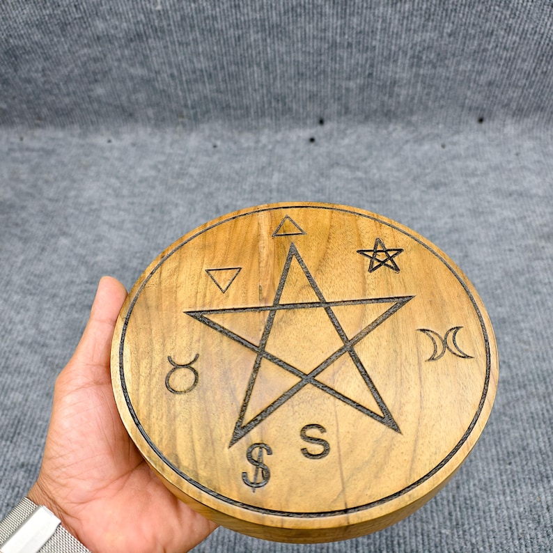 Walnut Wood Altar Pentacle – Handmade Wiccan Paten, 8 Inch - Etsy