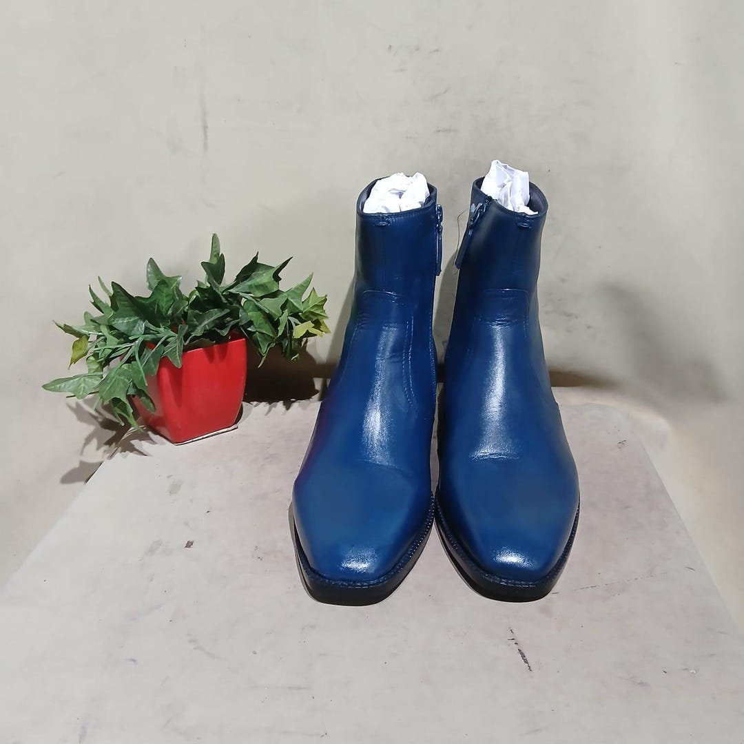Handmade Blue Leather Height Increasing Boots for Men | Elevator Ankle ...