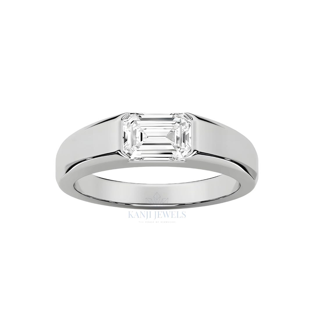 Emerald Cut Lab Diamond Men's Signet Ring, East West Solitaire - Etsy