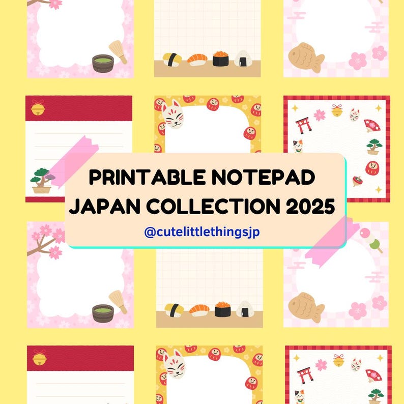 Kawaii Japan Notepad Set | 6 Printable & Digital Memo Pads | Cute ...