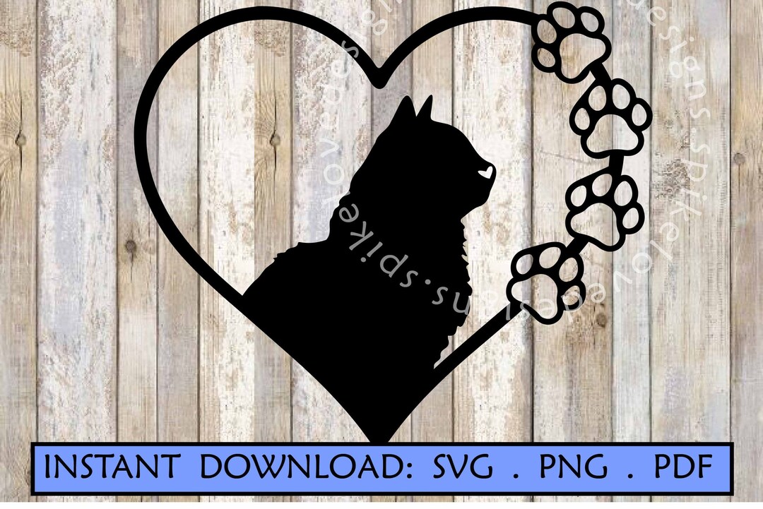 Cat Heart SVG Kitten Silhouette Valentine Design Cat Pet Memorial Pet ...
