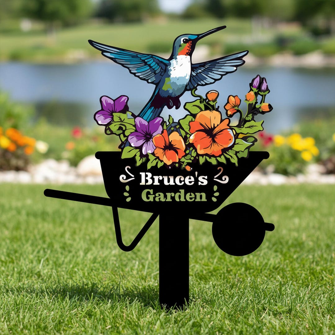Custom Name Hummingbird & Flower Garden Stake, Colorful Hummingbird ...