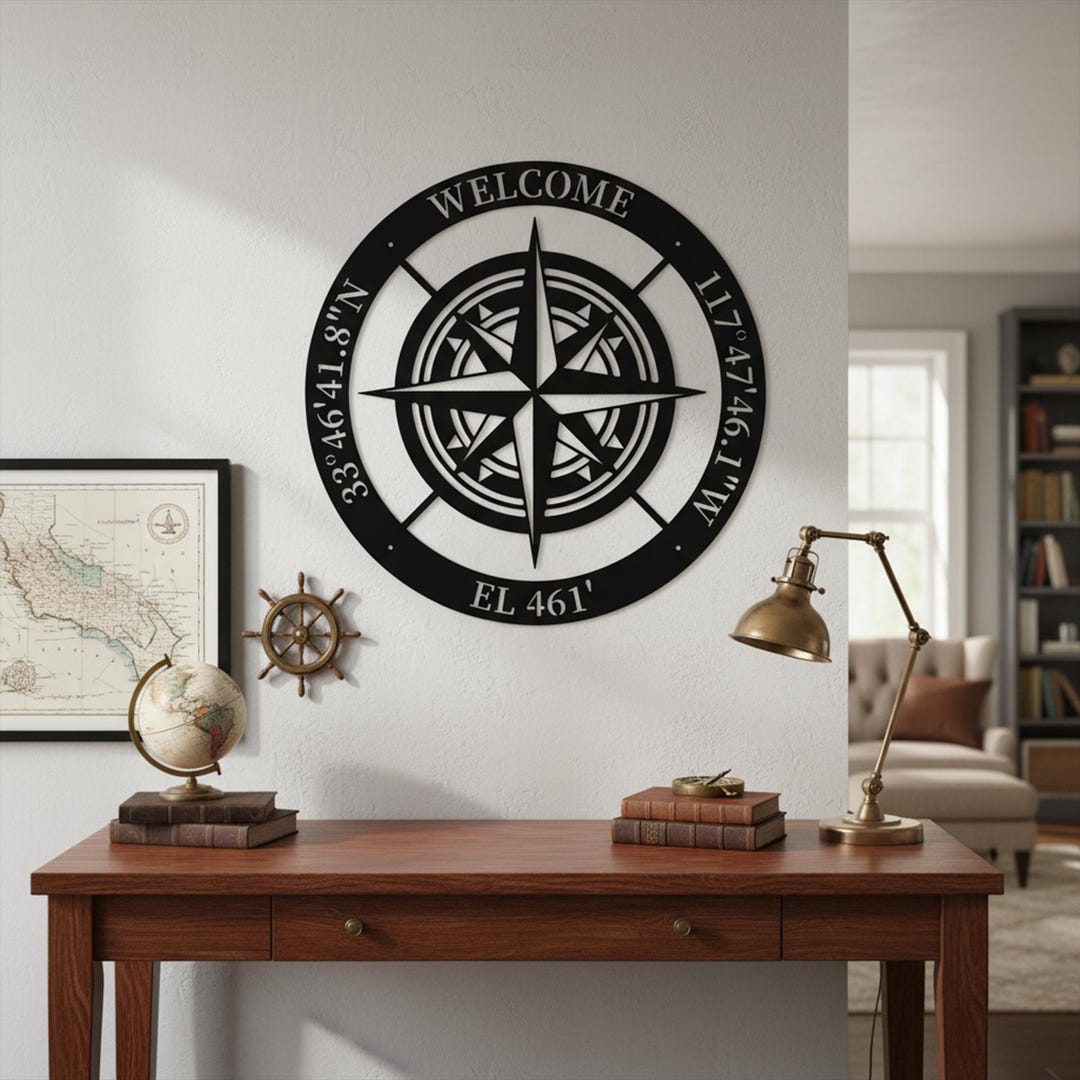 Personalized Compass Metal Wall Art, Compass Wall Decor, Custom ...