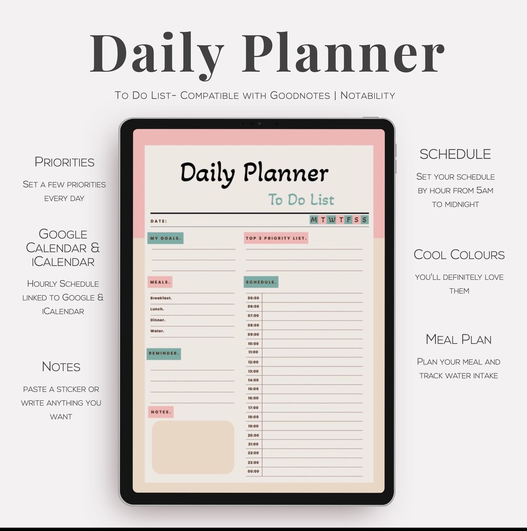 Daily Planner, Digital Planner, One Page Planner, to Do List, One Page ...