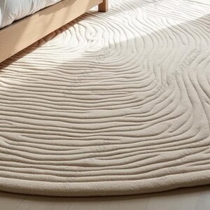 Handmade Cream Wool Rug | Modern Wavy Tufted Bedroom Carpet - Etsy