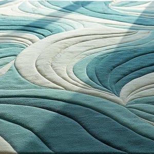 Handmade Wool Area Rug: Coastal Waves Design, Aqua Blue & Teal - Etsy