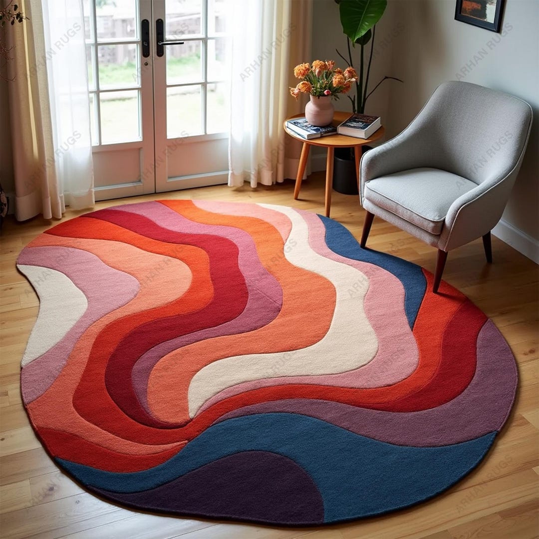Colorful Retro Wave Rug | Psychedelic Sunset Area Carpet | Boho ...