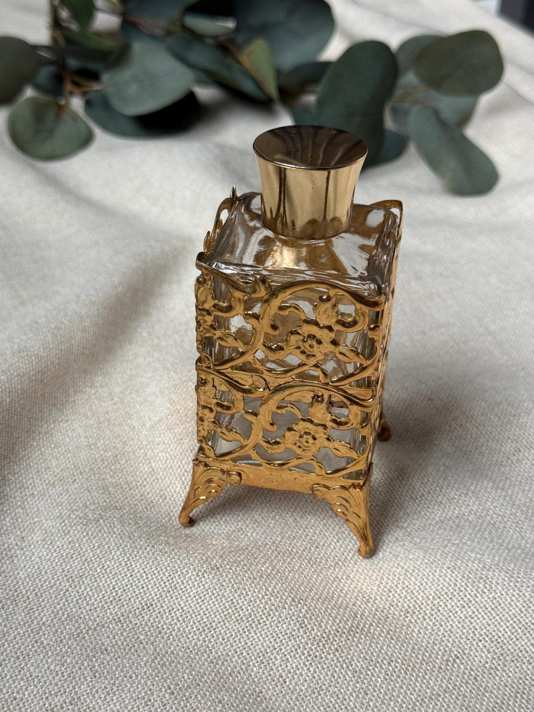 Vintage Gold Filigree Perfume Bottle: Hollywood Regency Vanity Decor - Etsy
