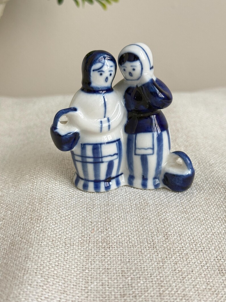 Vintage Russian Gzhel Blue & White Peasant Women Figurine • Hand ...
