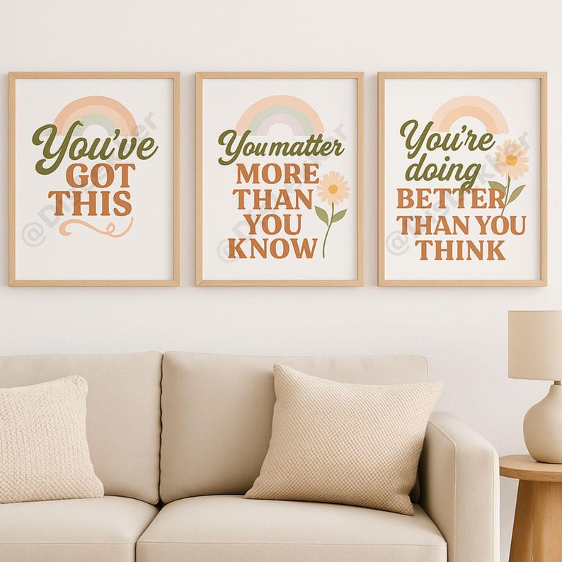 Motivational PNG Bundle | 11 Boho Positive Quotes With Pastel Rainbows ...