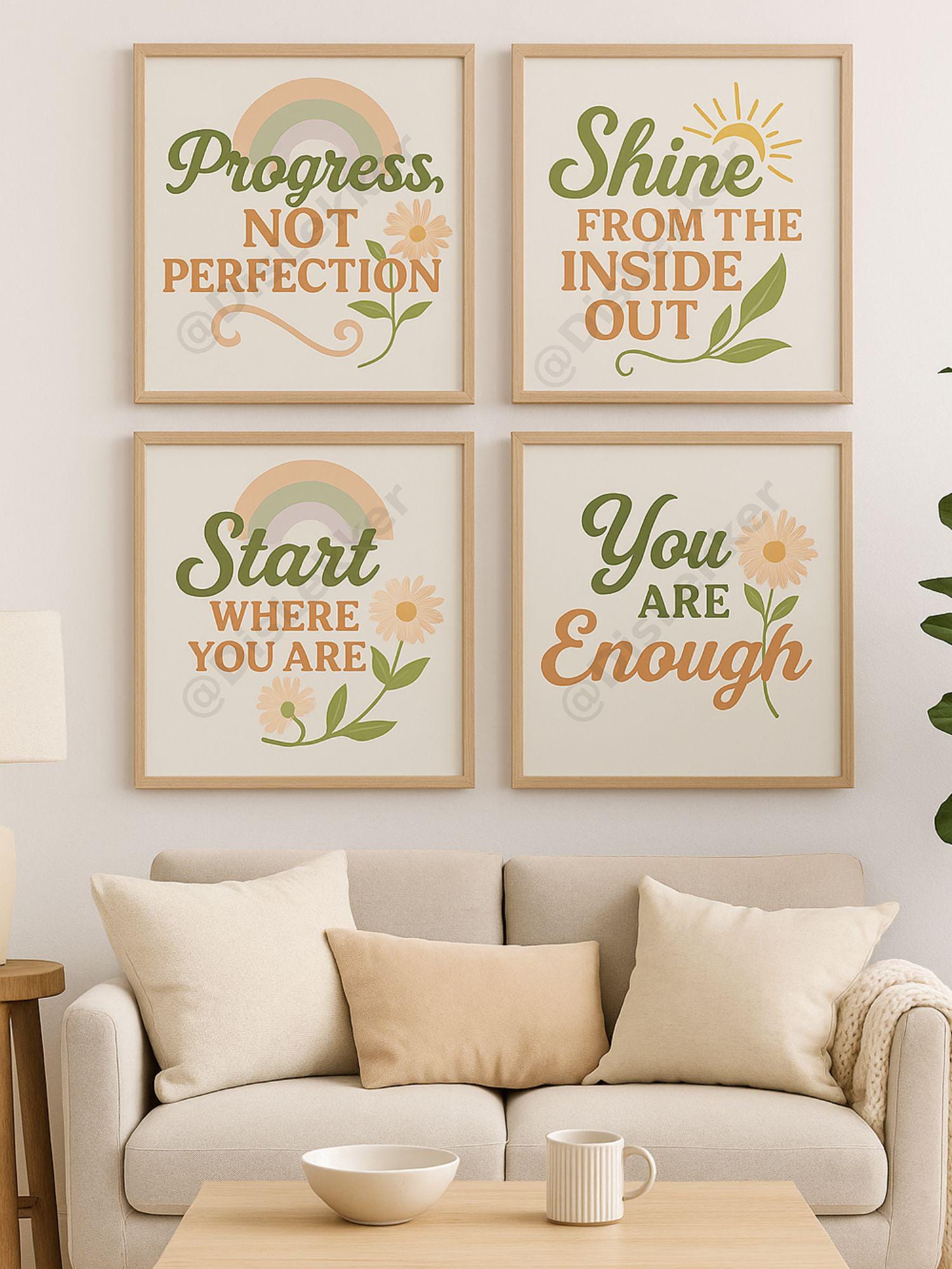 Motivational PNG Bundle | 11 Boho Positive Quotes With Pastel Rainbows ...