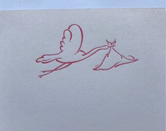 Stork Note Cards Stationery Set of 10 Cards in White or Light - Etsy