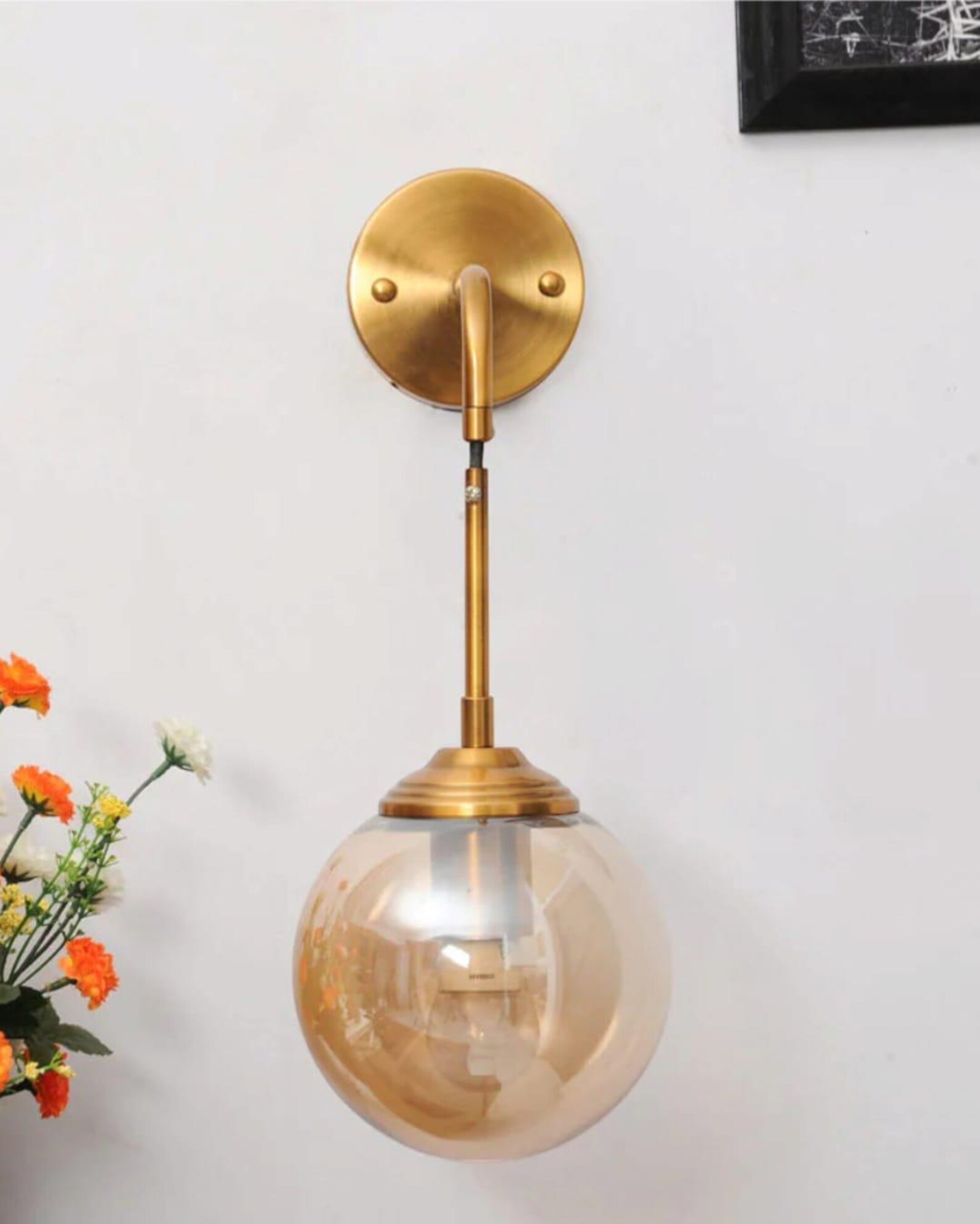 Retro Glass Ball Wall Light: Brass Fixture With White Cord - Etsy