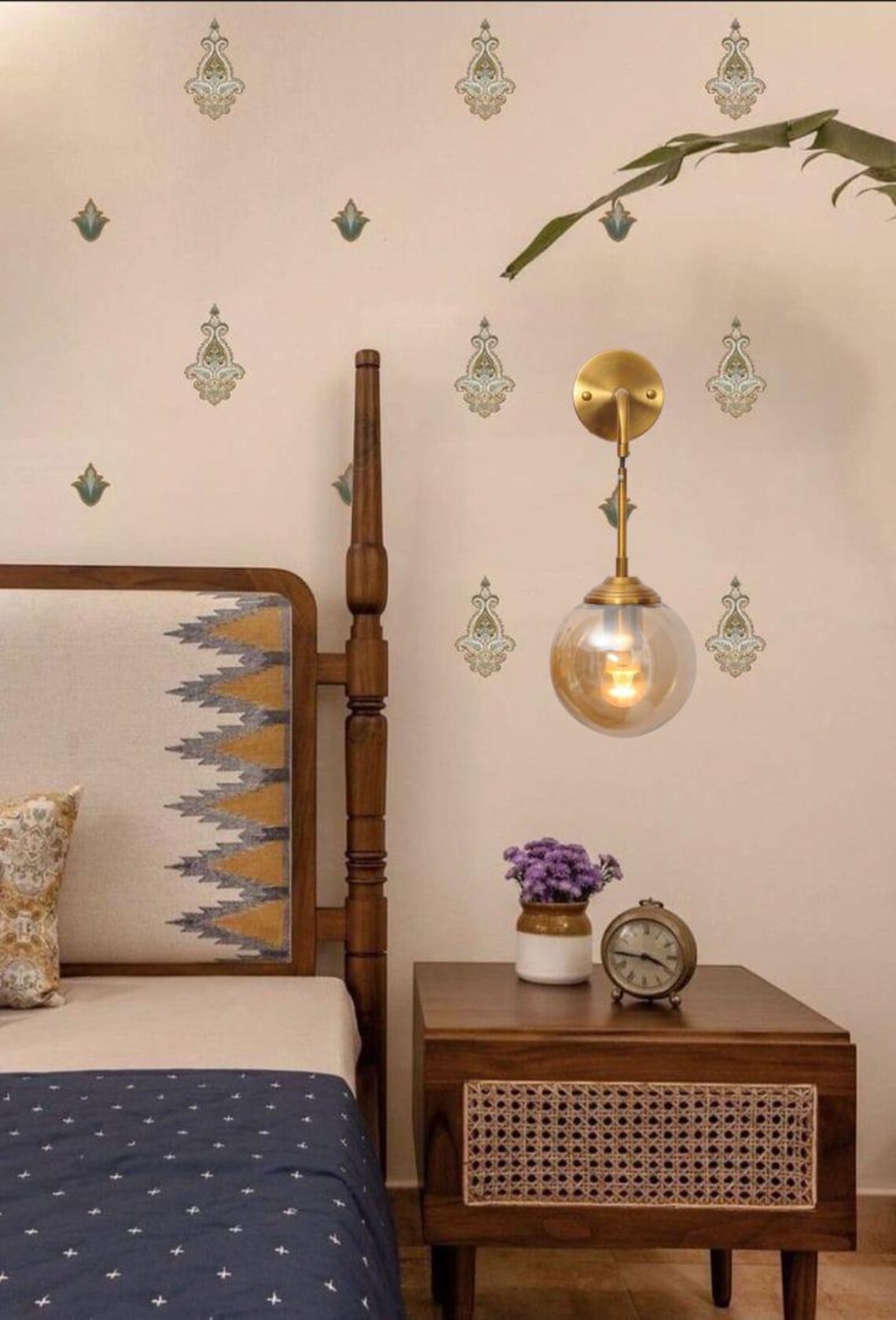 Retro Glass Ball Wall Light: Brass Fixture With White Cord - Etsy