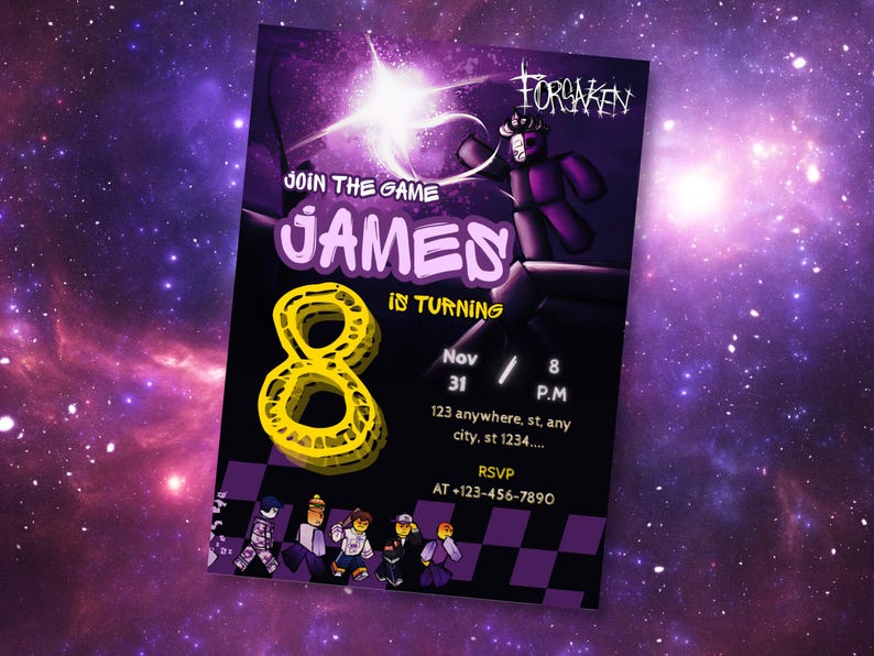 Roblox Forsaken Birthday Invitation Card Forsaken Roblox Invitation ...