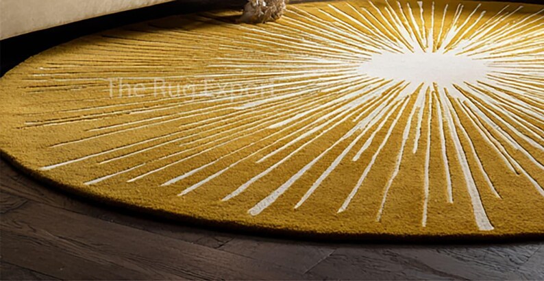 Hand Tufted White and Yellow Circle Rug- Handmade Round Wool Area Rug ...
