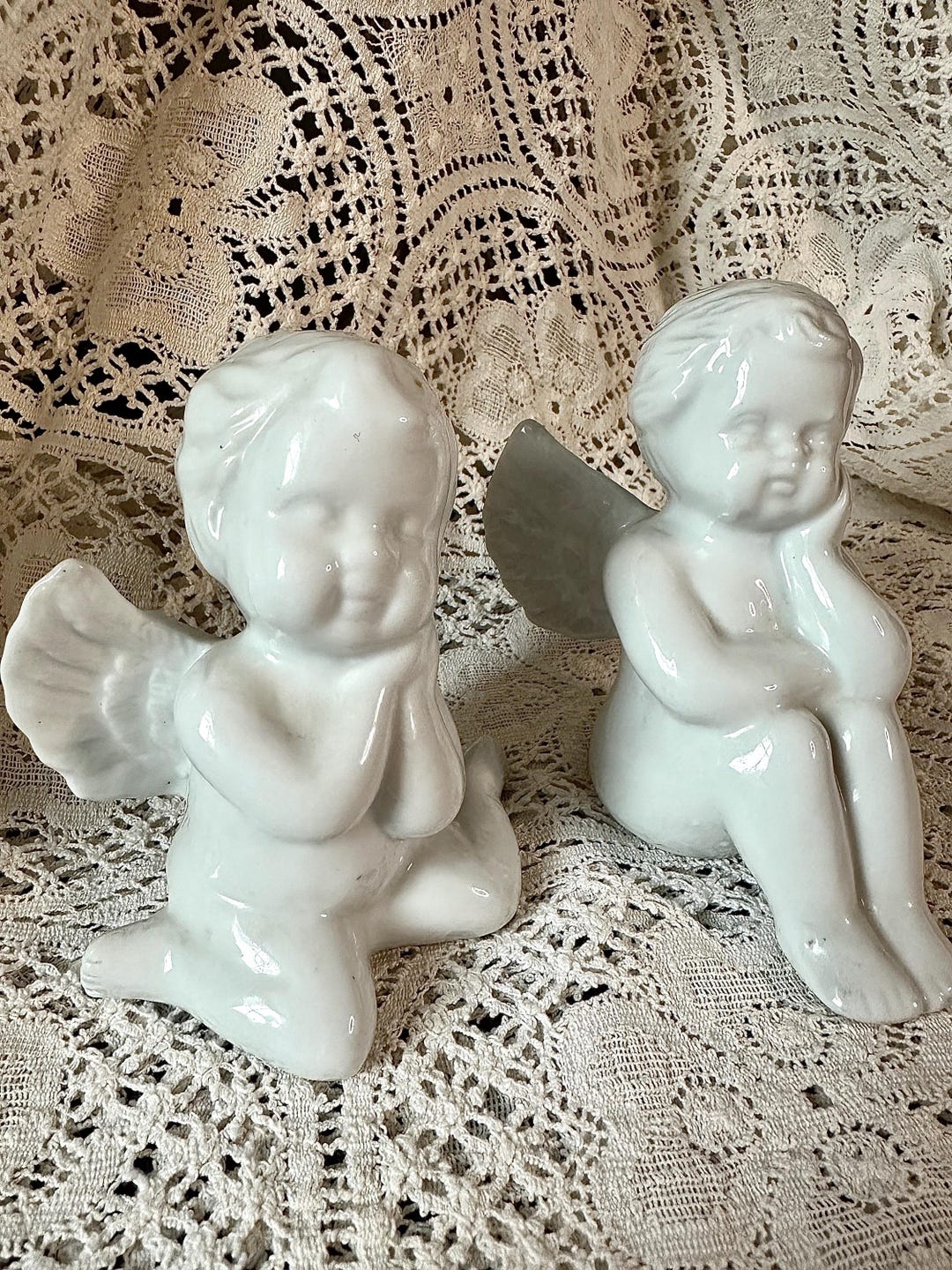 Vintage Set of 2 White Angel Baby Ceramic Cherub Figurines| Gift for ...