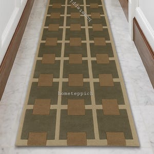 Hand Tufted Wool Rug: Olive Green Geometric Grid, Modern Decor - Etsy
