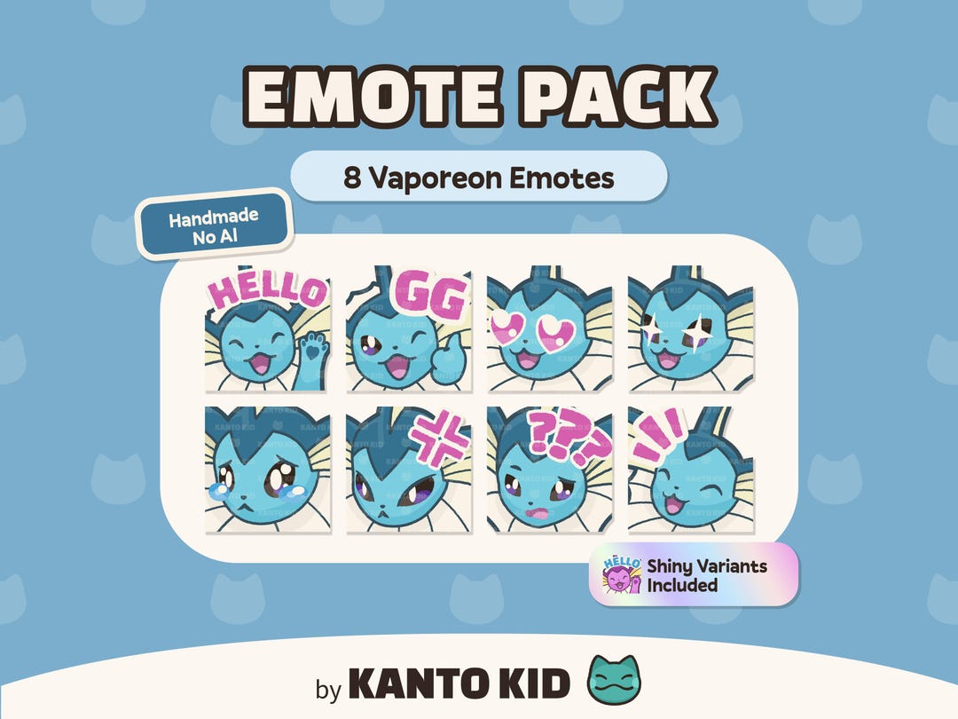 Vaporeon Emote Pack (8) | Cute Emotes for Streamers & Gamers | Twitch ...